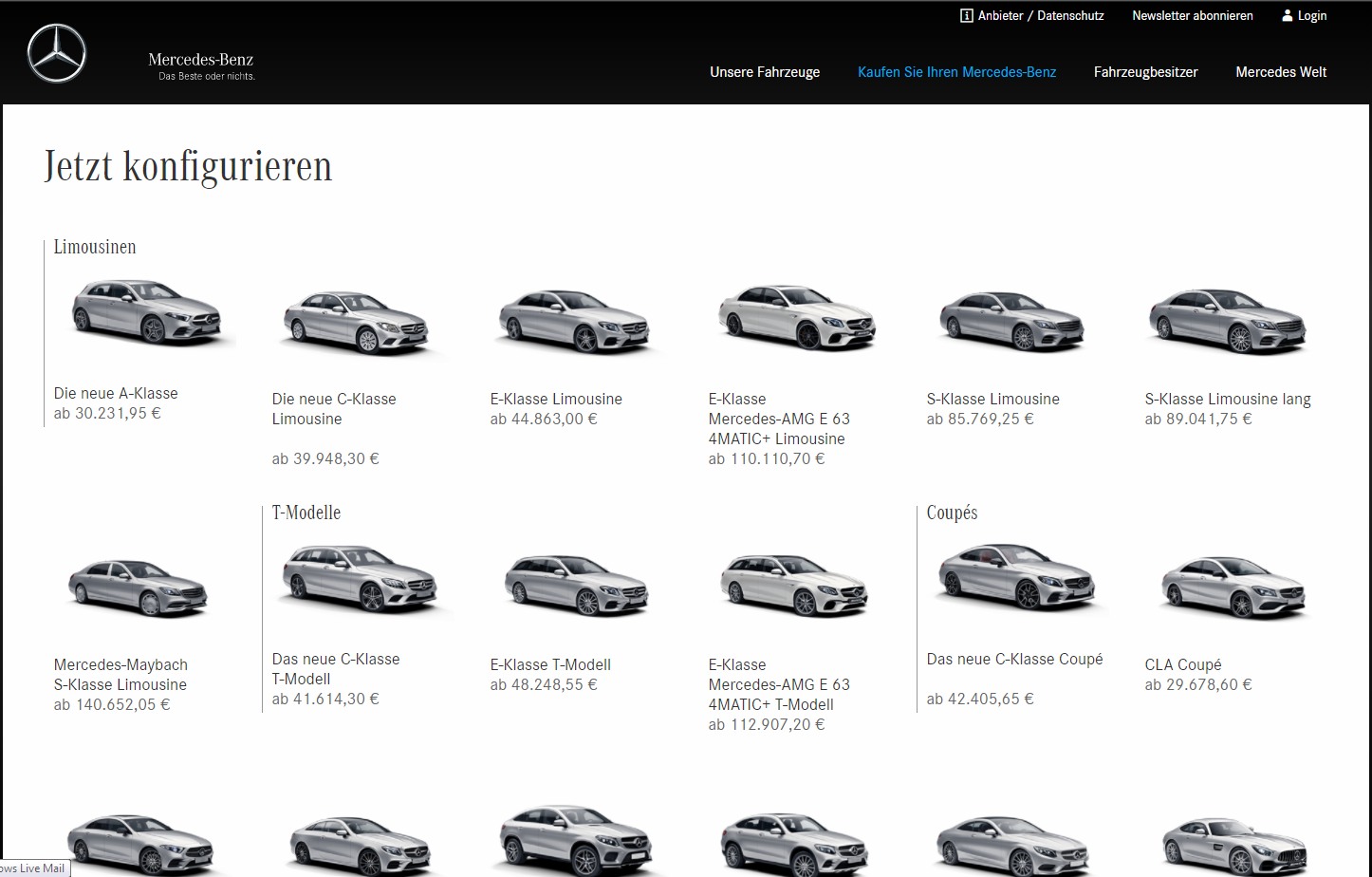 Mercedes Baureihen Tabelle